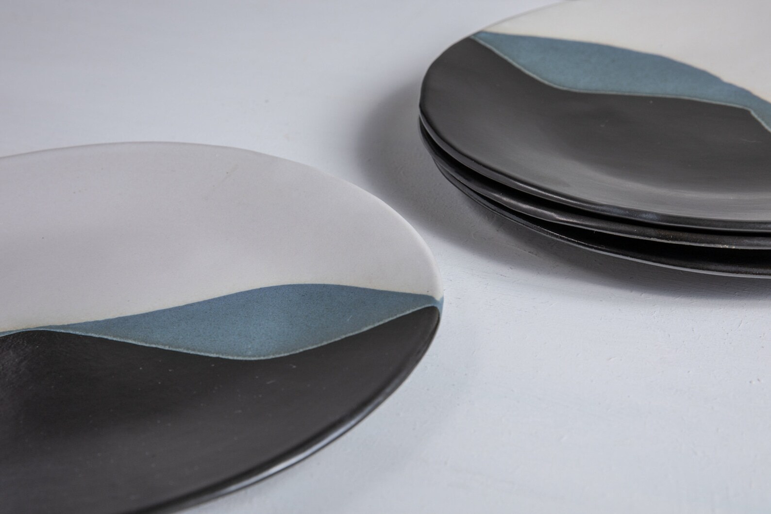 4 Artistic Large Ceramic Plates Set of 4 Black and White | Etsy