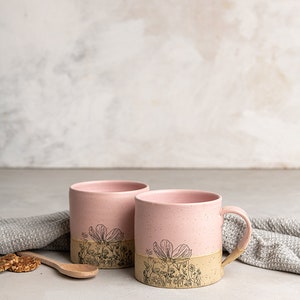 Set of 2 Pink Handmade Ceramic Mugs, Pottery Large Coffee Mugs Set With ...
