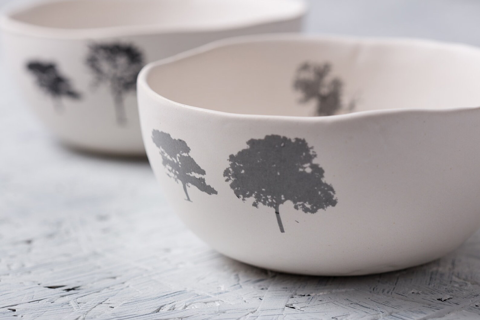 Set of 4 White Soup Bowls Ceramic Cereal Bowl With Tree | Etsy