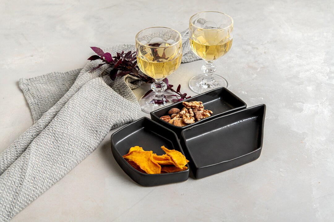 Pottery Black Serving Set of 3 Pieces, Appetizer Snacks Serving Dish ...