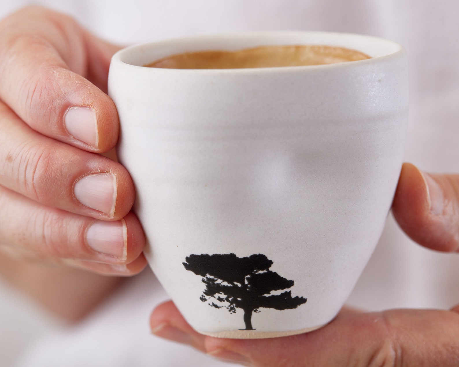 Set of 4 White Ceramic Cups With Tree Decals Ceramic - Etsy