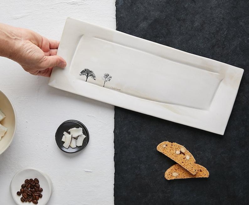 White Large Ceramic Rectangular Tray Cake Dish Platter With - Etsy