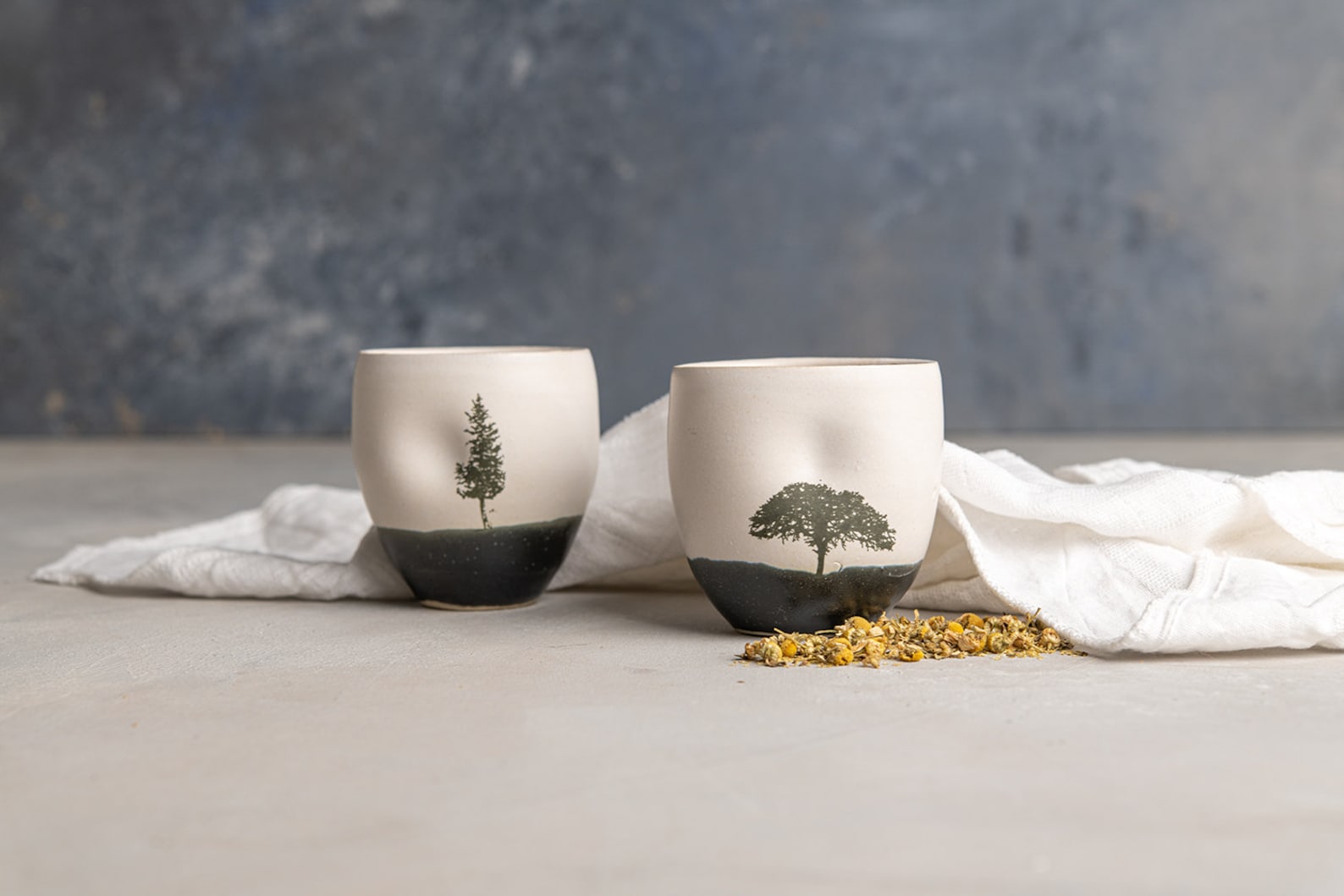 Set of TWO Black and White Ceramic Tea Cups Without Handle, Handmade ...