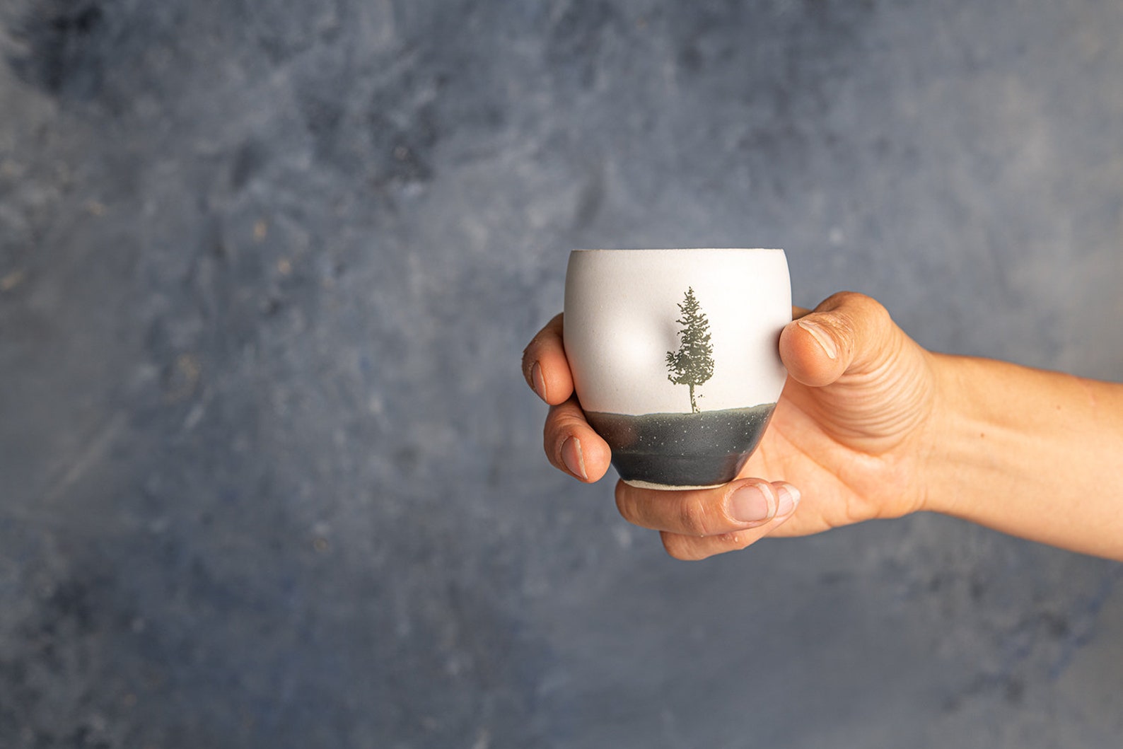 Set of TWO Black and White Ceramic Tea Cups Without Handle, Handmade ...