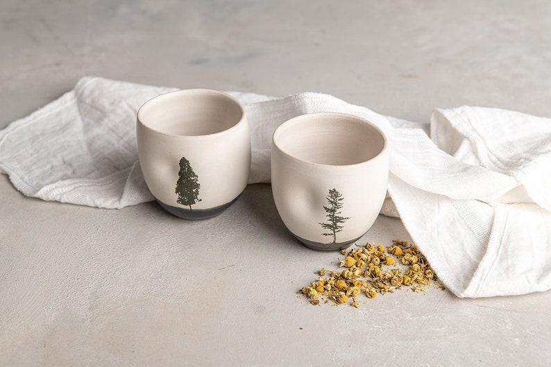 Set of TWO Black and White Ceramic Tea Cups Without Handle - Etsy