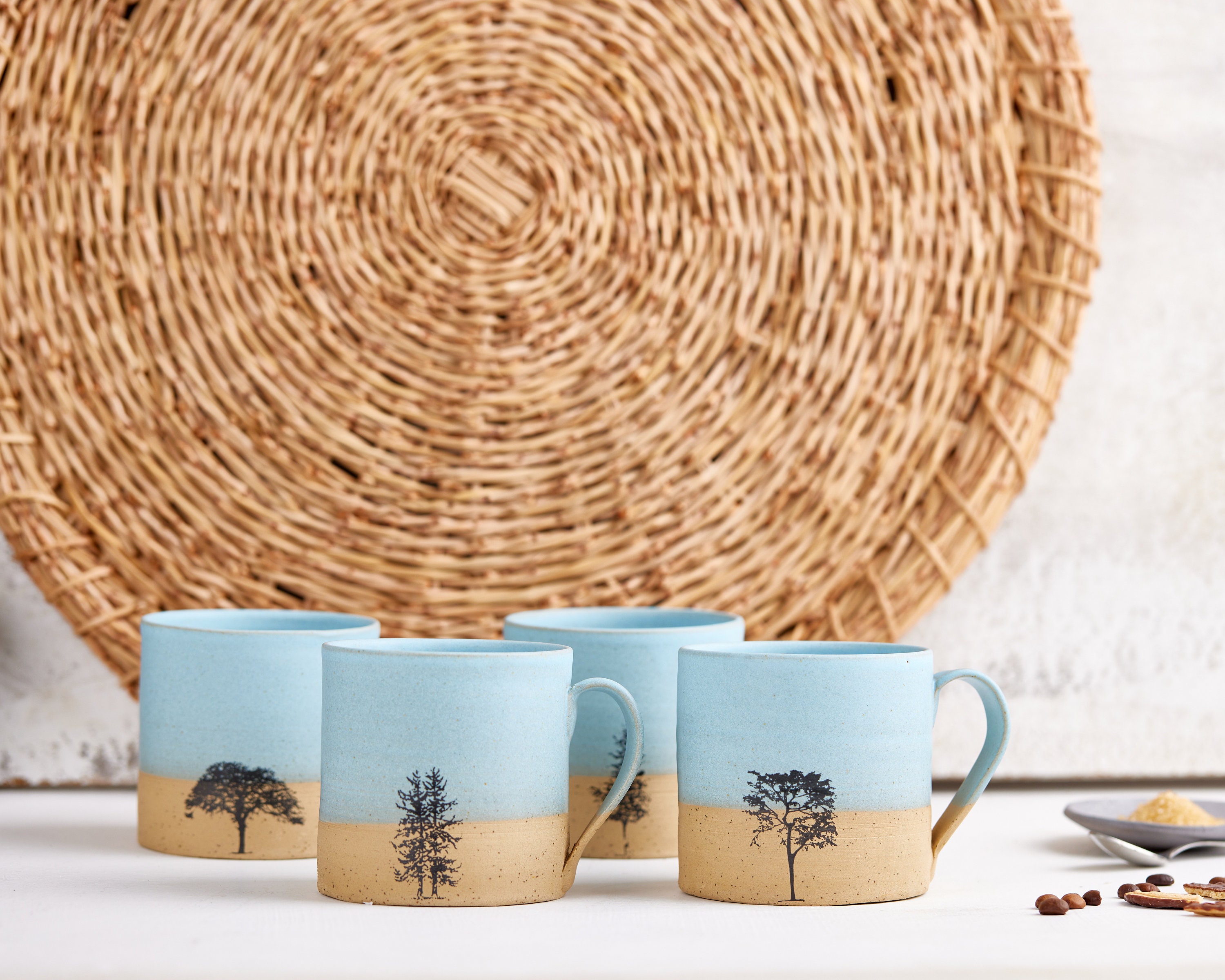 Set of 2 Light Blue Large Modern Handmade Ceramic Mugs, Pottery Coffee ...