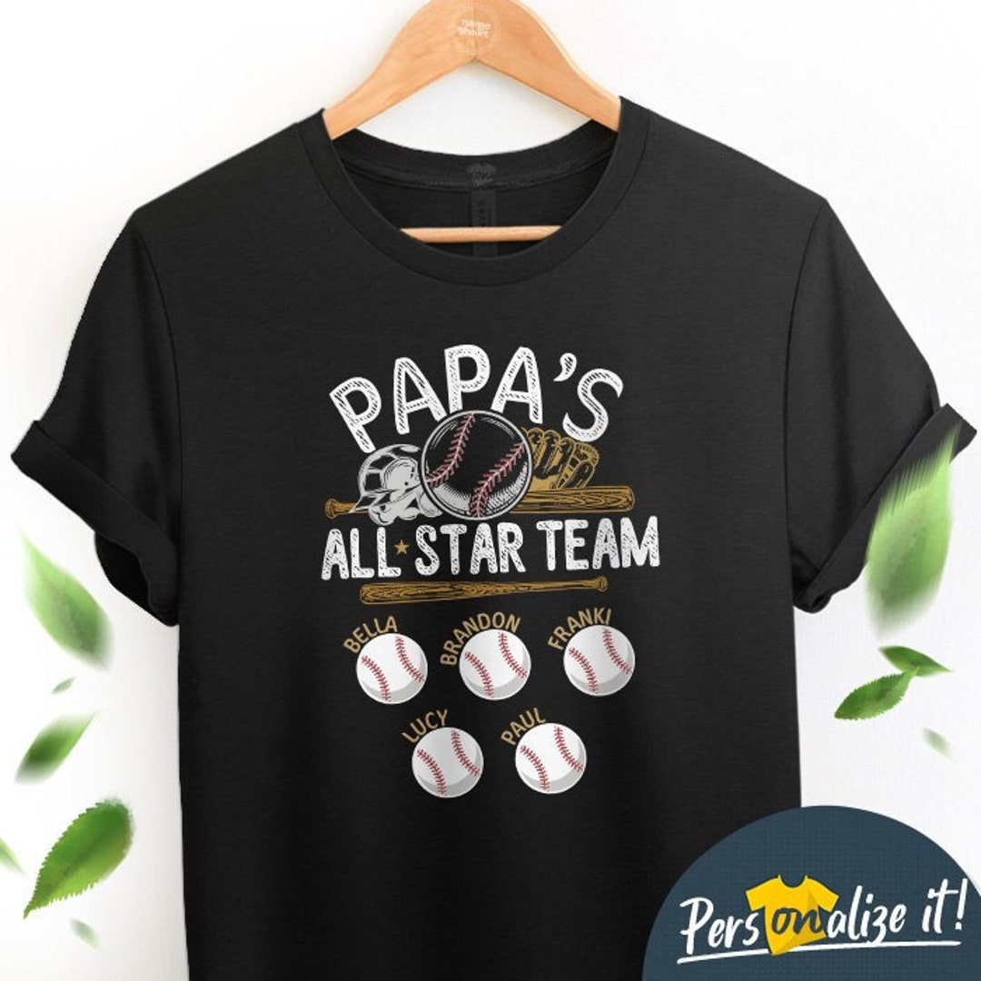 Personalized Baseball Papa Shirt With Grandkids Names - Custom Baseball ...
