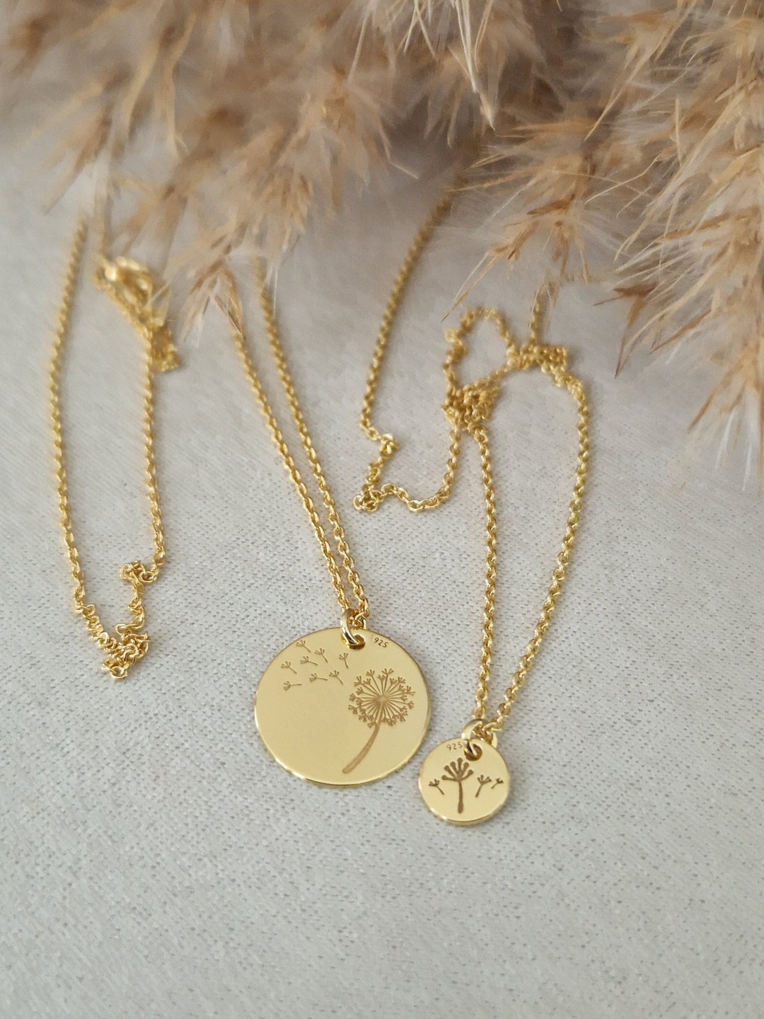 Ketten Set Mutter Tochter Pusteblume 925er Silber vergoldet | Löwenzahn ...