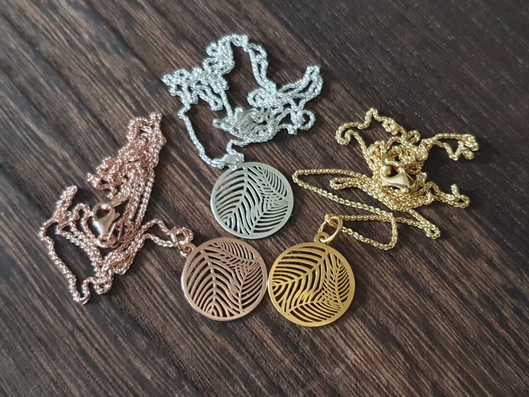 Kette mit Palmenblatt Anhänger - 925 Sterling Silber - Medaille - minimalistische Kette ...