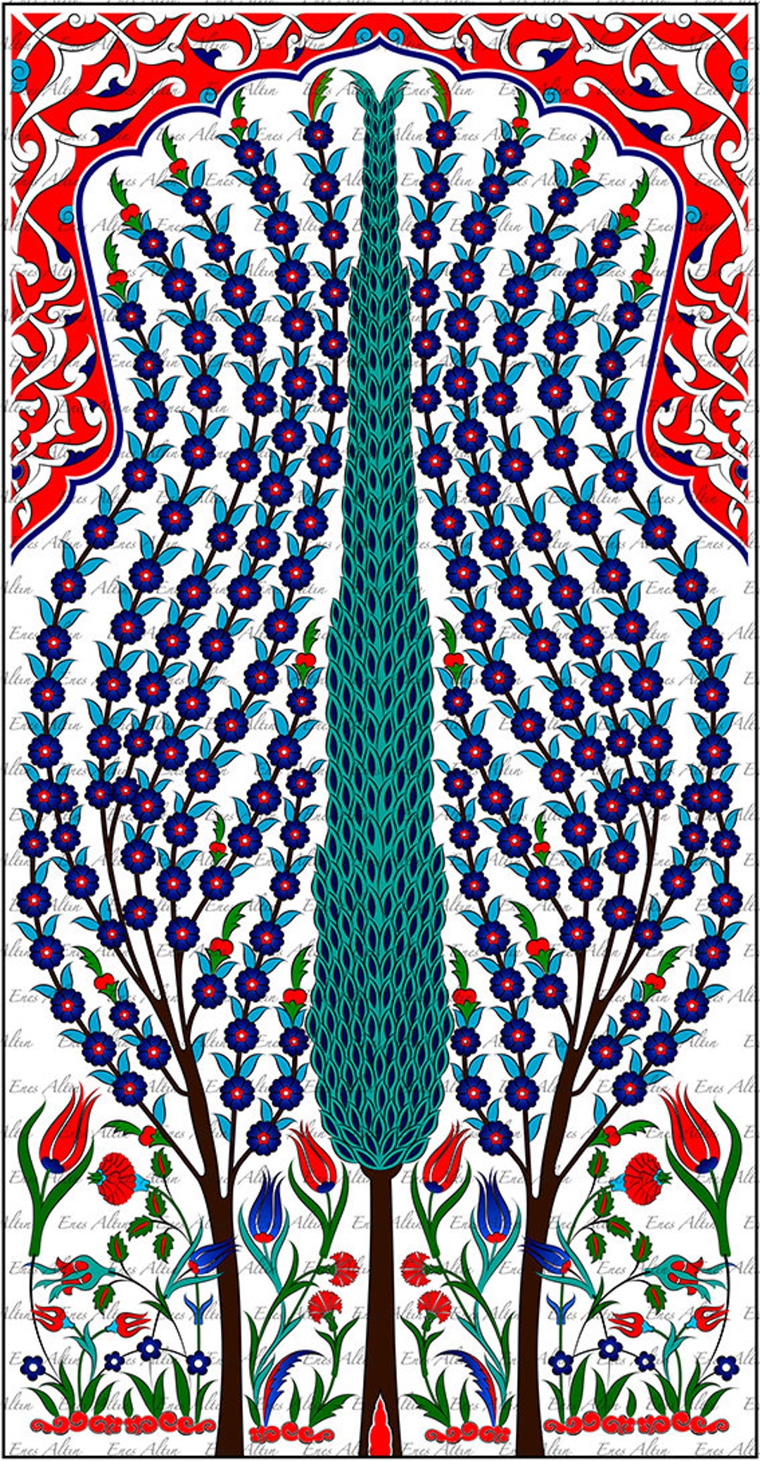 Retro Floral Ceramic Tile Motif, Wall Decor, Vector Pattern, Printable ...