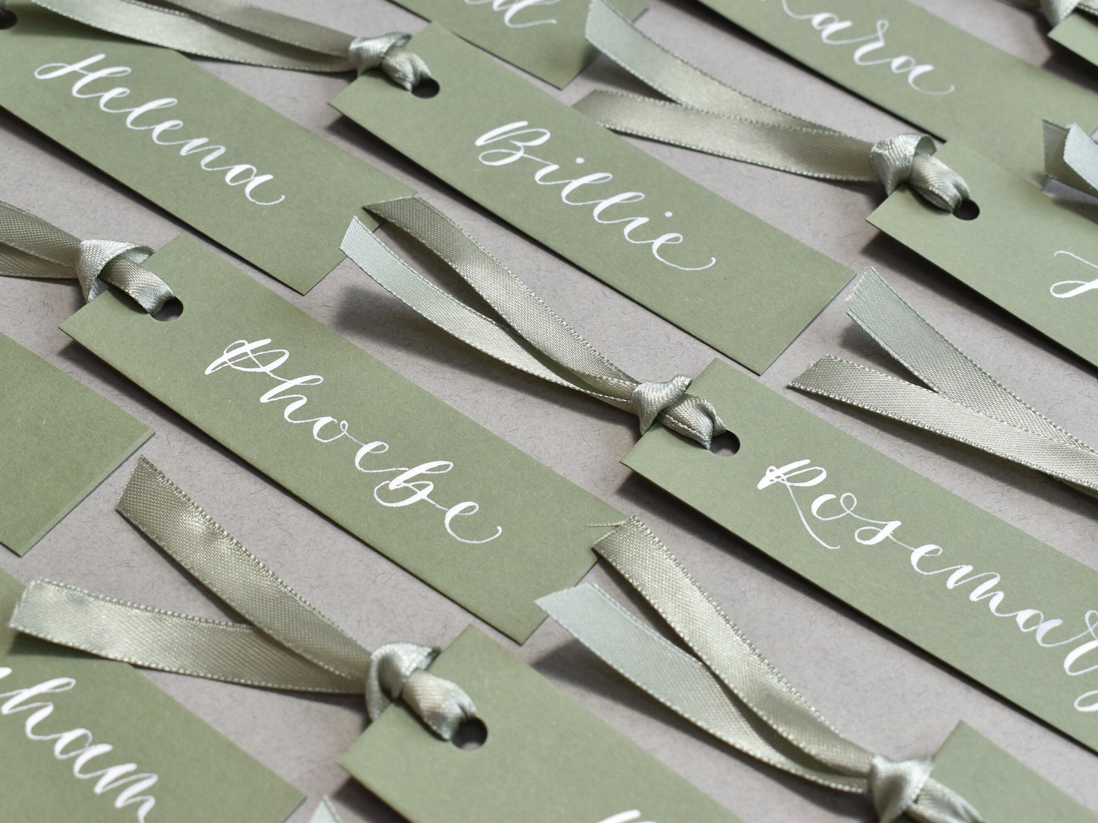 Wedding Place Cards on Sage Green Card W Sage Green Satin Ribbon ...
