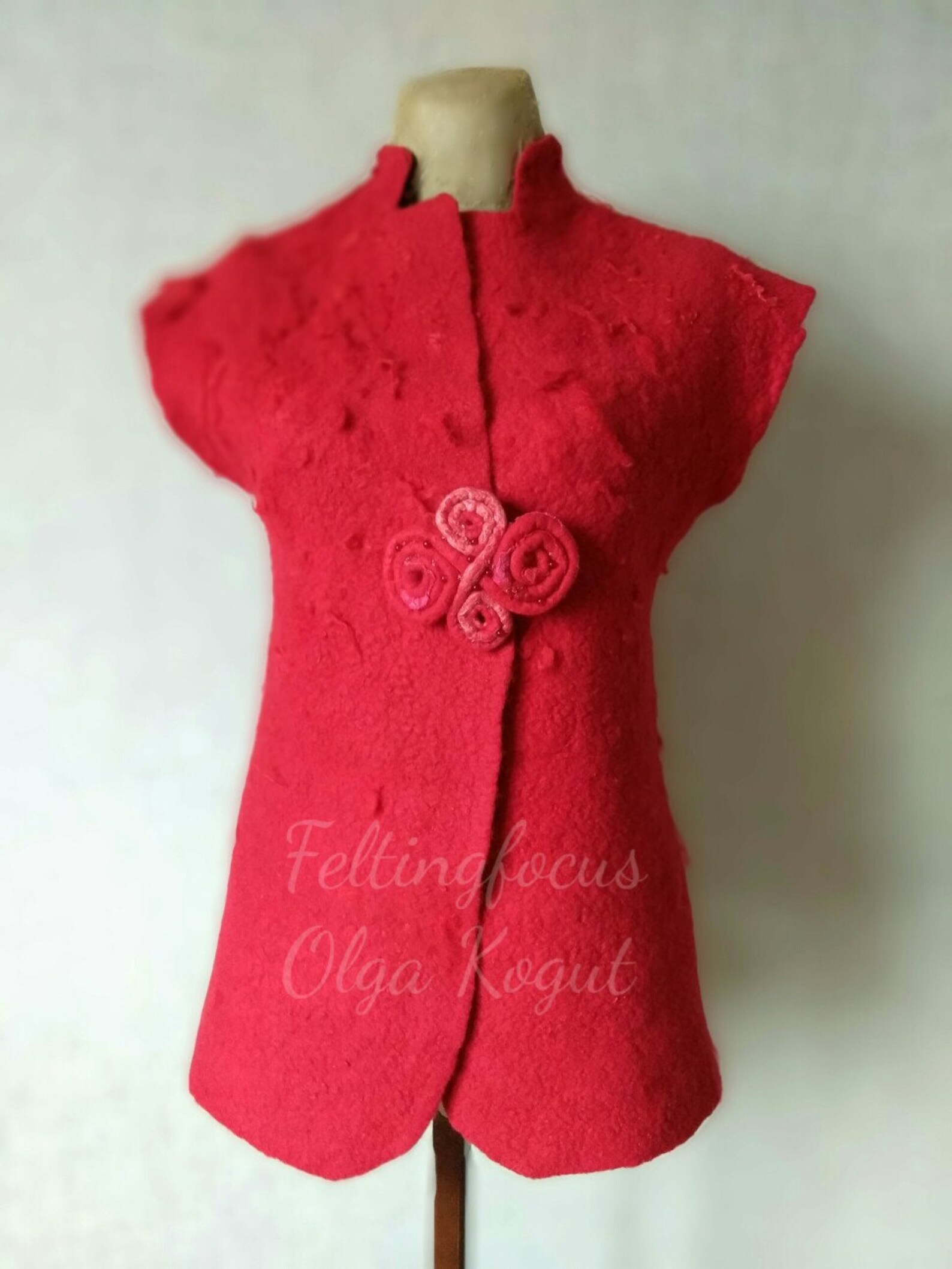 Red Women's Vest, Felted Vest, Waistcoat and Brooch, Waistcoat on Waist ...