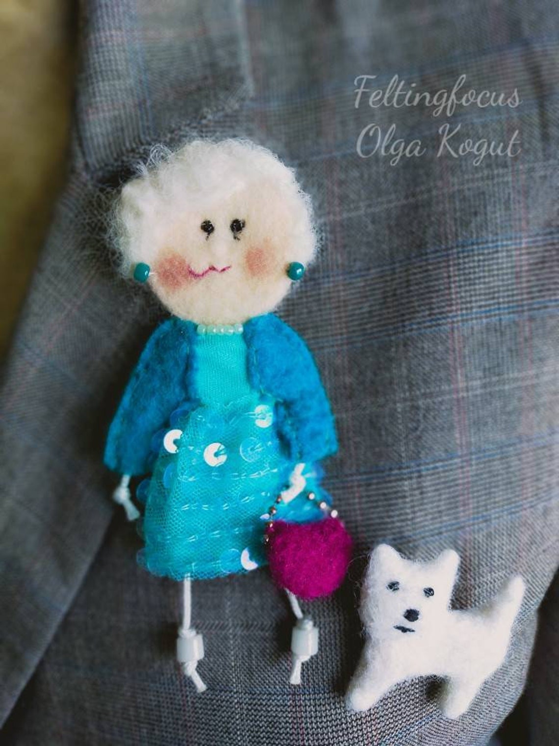 Artistic brooch charming doll brooch felted pin modern | Etsy