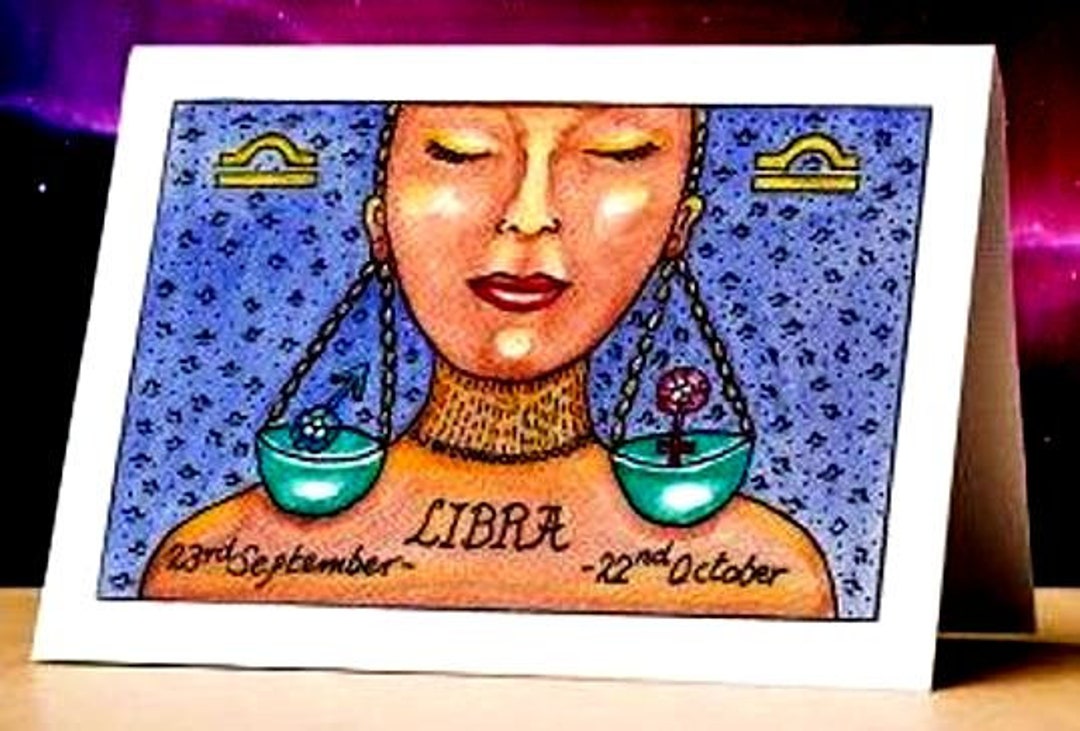 Libra Birthday Card , Libra Art Card , Astrology Gift Large Blank Card ...