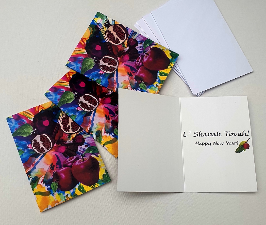 Jewish Happy New Year Greetings Cards, Set of 4 Rosh Hashanah ...