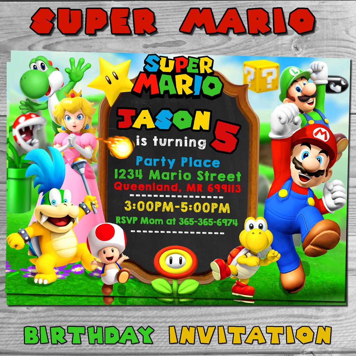 Super Mario Invitation Super Mario Invite Super Mario | Etsy
