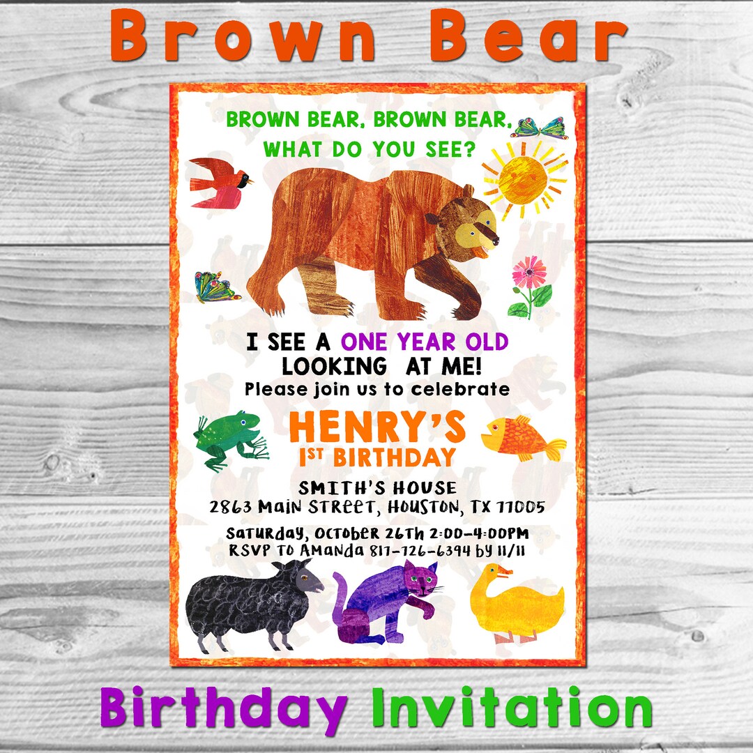 Brown Bear Invitation, Brown Bear Invite, Brown Bear Birthday Party ...