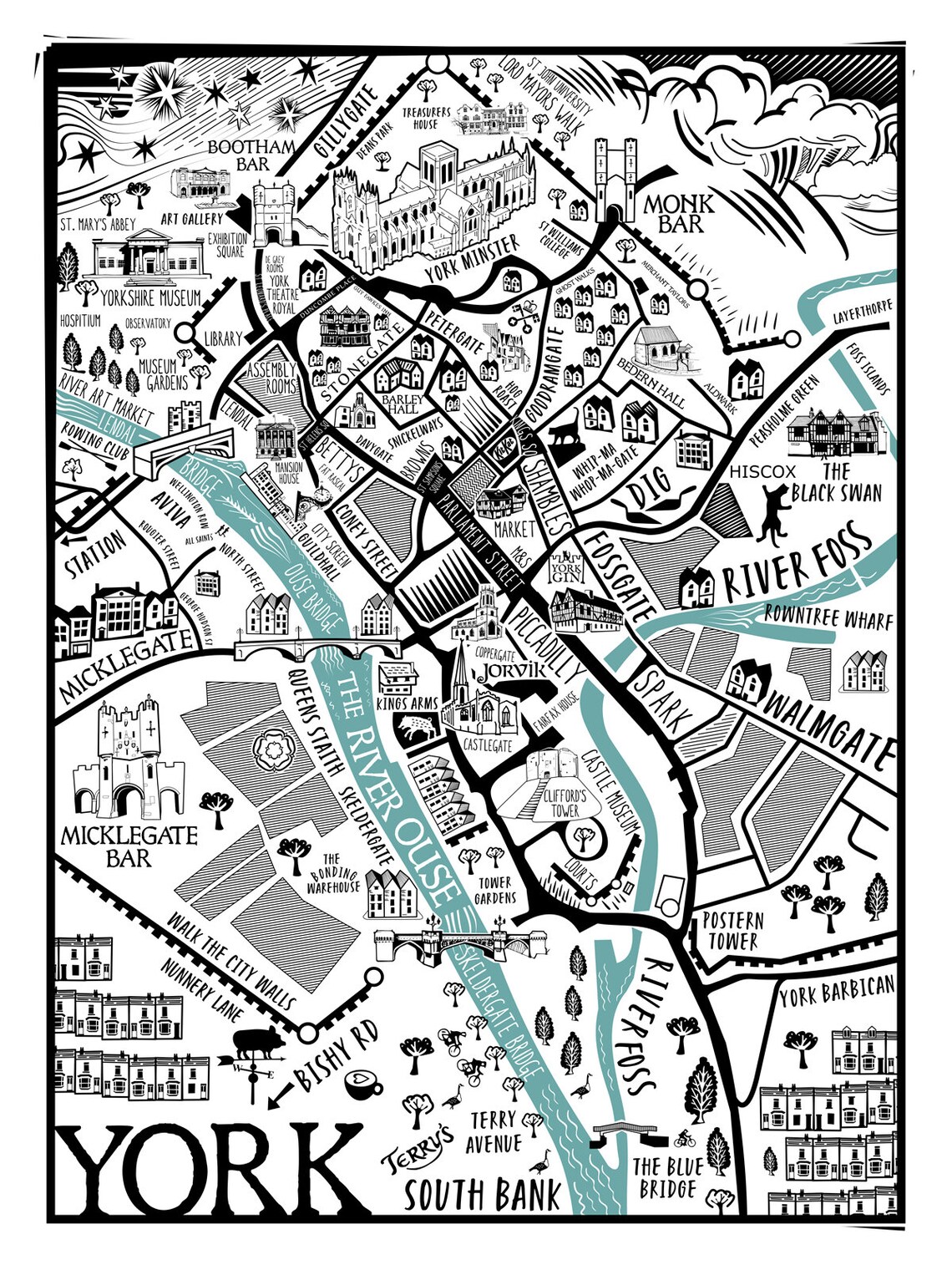 Map of York Prints - Etsy UK