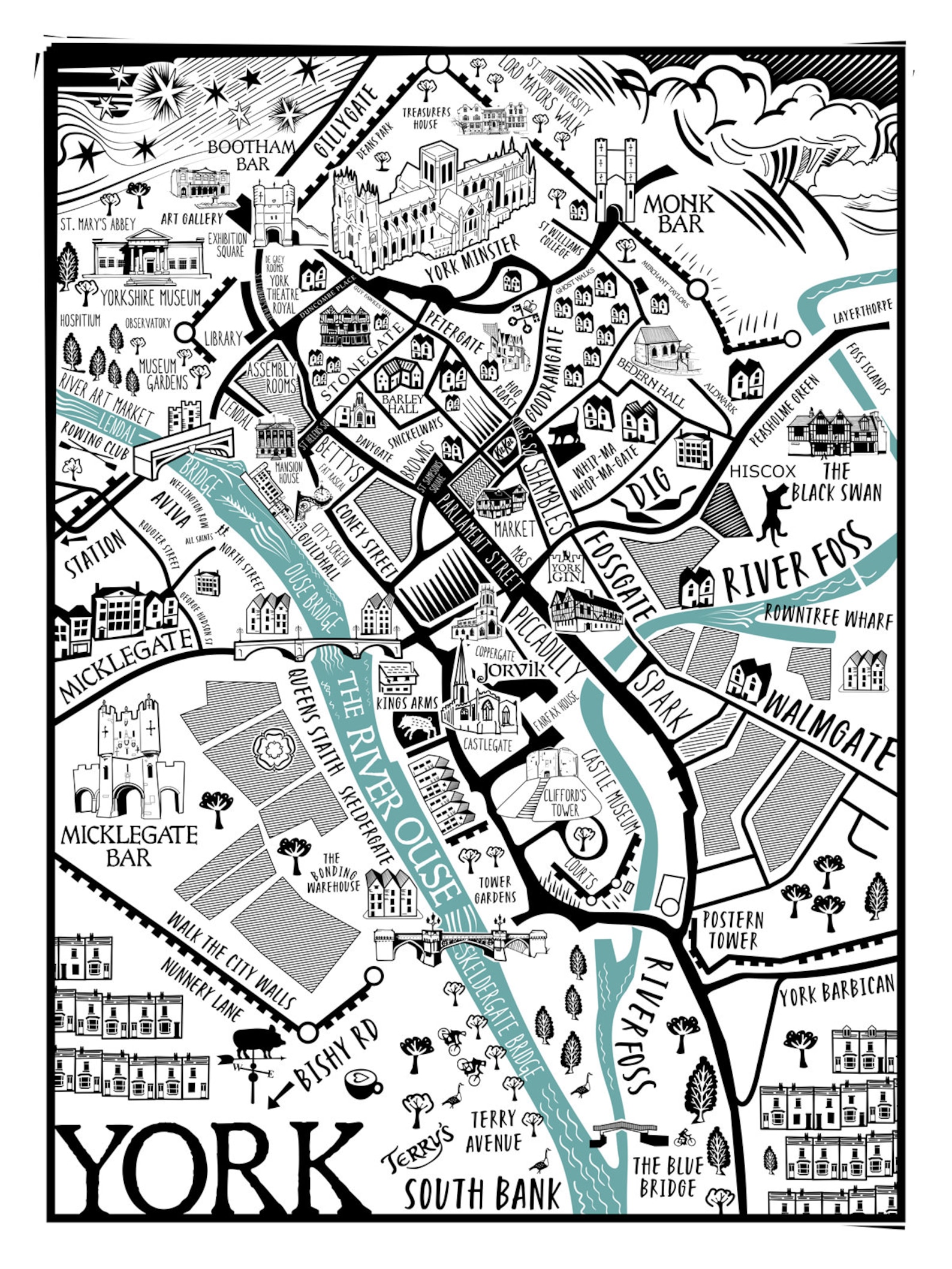 Map of York Prints - Etsy UK