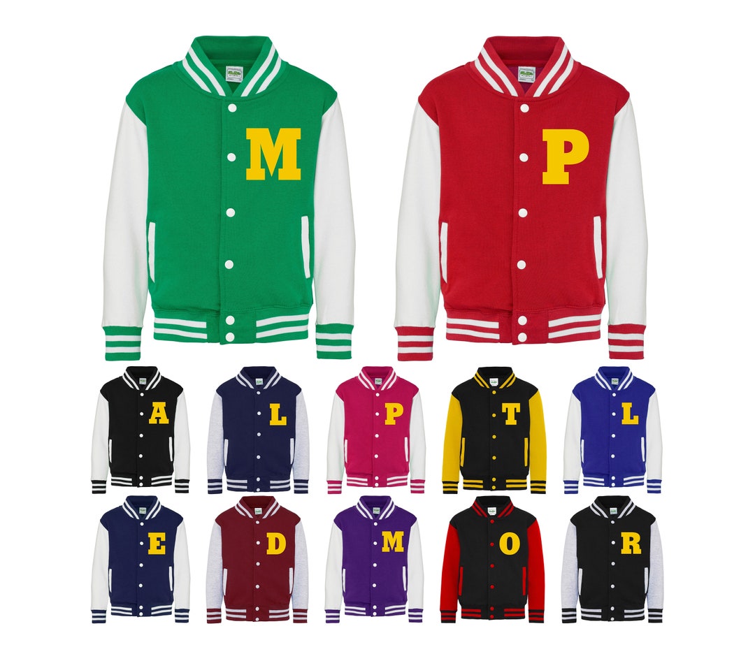 Personalised Yellow Initials Kids Varsity Jacket College Basketball ...
