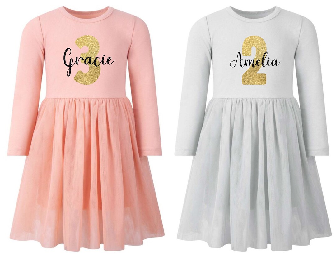 Girls Personalised Name & Age Gold Glitter Birthday Party Tutu Dress - Etsy