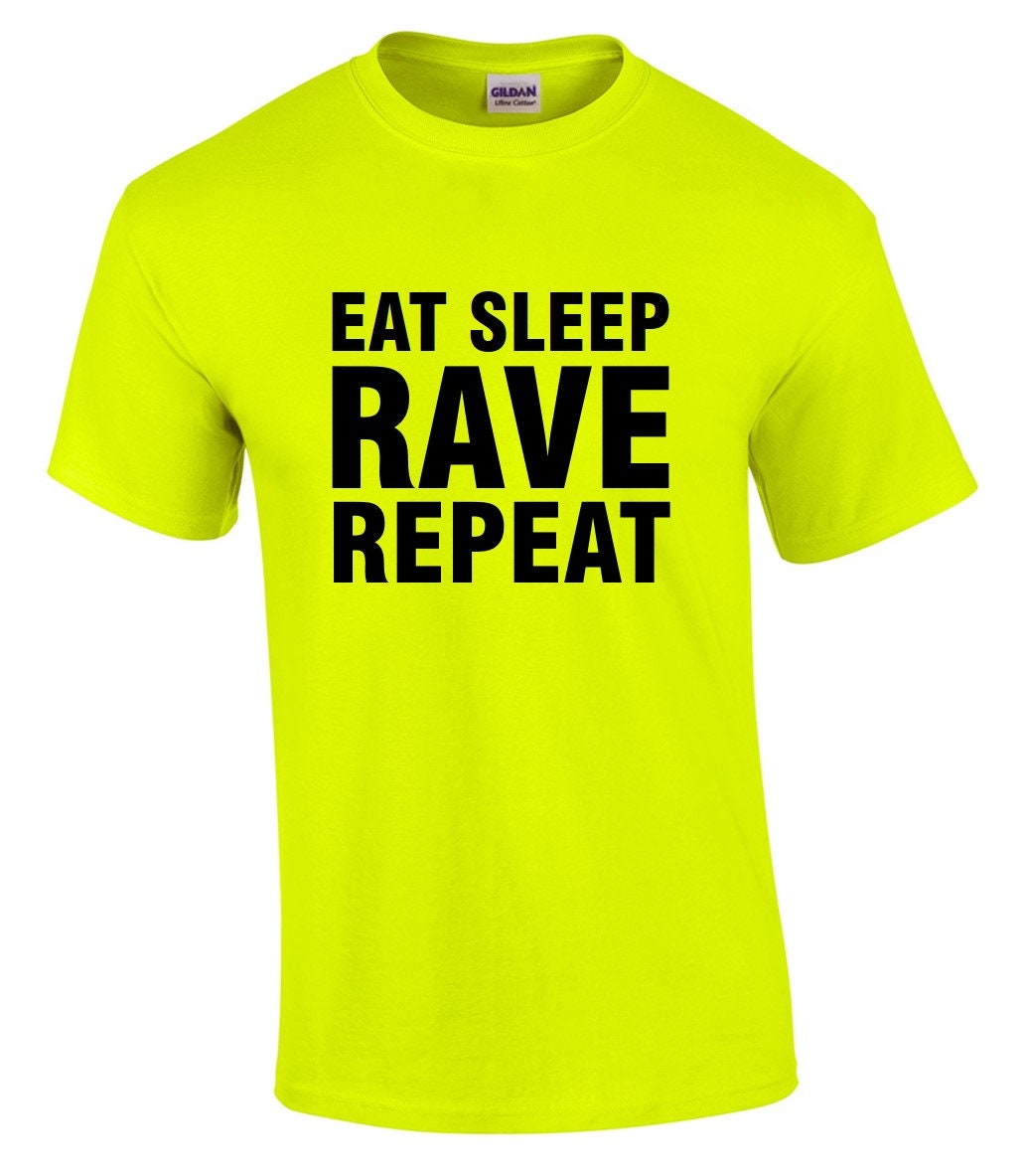 Eat Sleep Rave Repeat Mens Neon Yellow T-shirt Fancy Dress Party Top ...