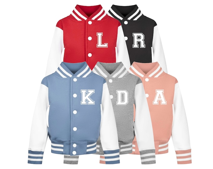 Personalised Kids Varsity Jacket Initial Name College Baseball Style ...
