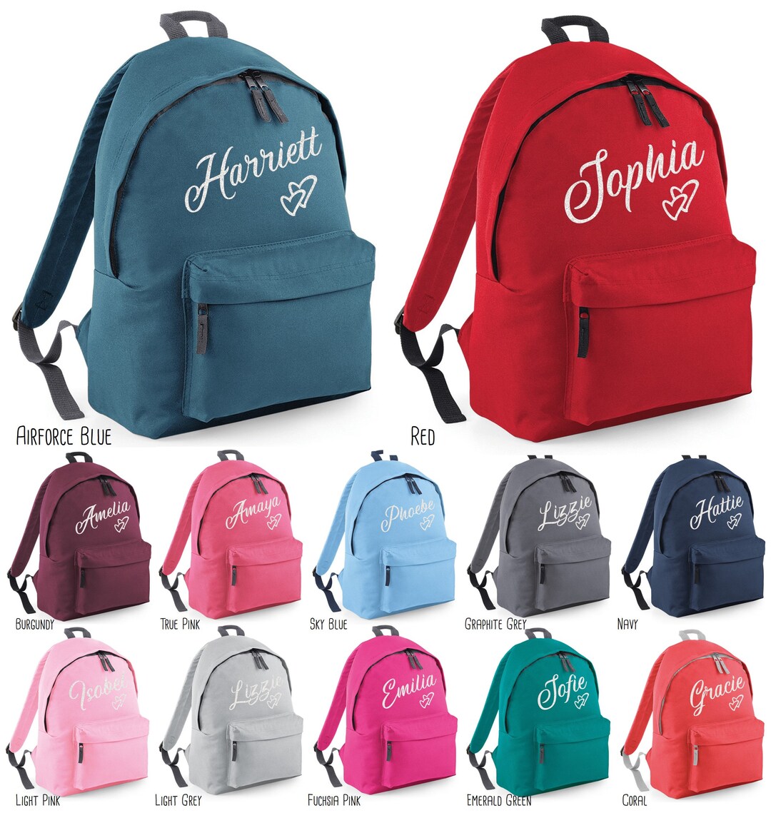 Personalised Glitter Heart Name Backpack - Etsy UK