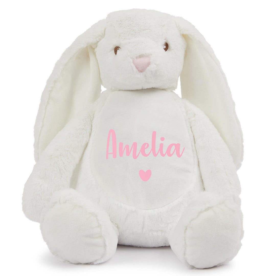 Personalised Name White Bunny Rabbit Large Plush Cuddly Toy Newborn ...