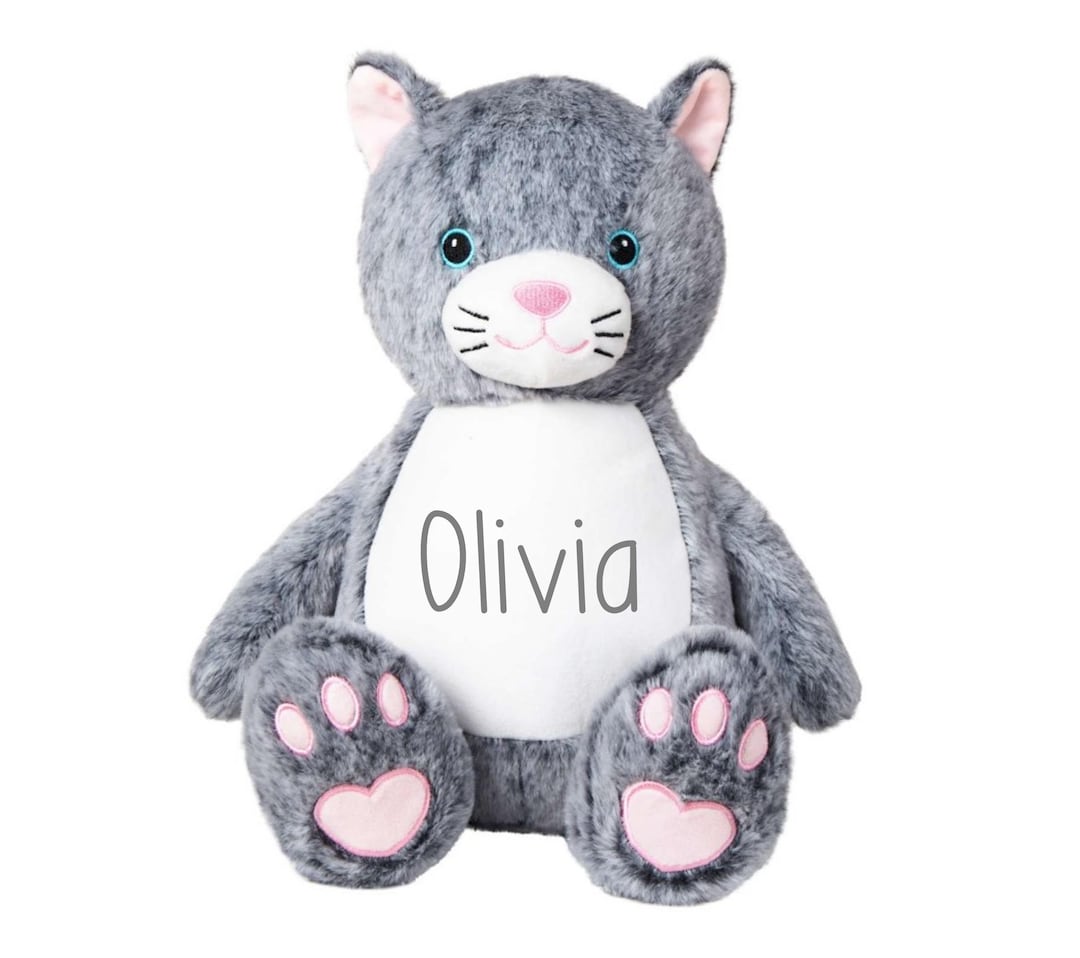 Personalised Name Large Plush Grey Cat Teddy Cuddly Toy - Etsy