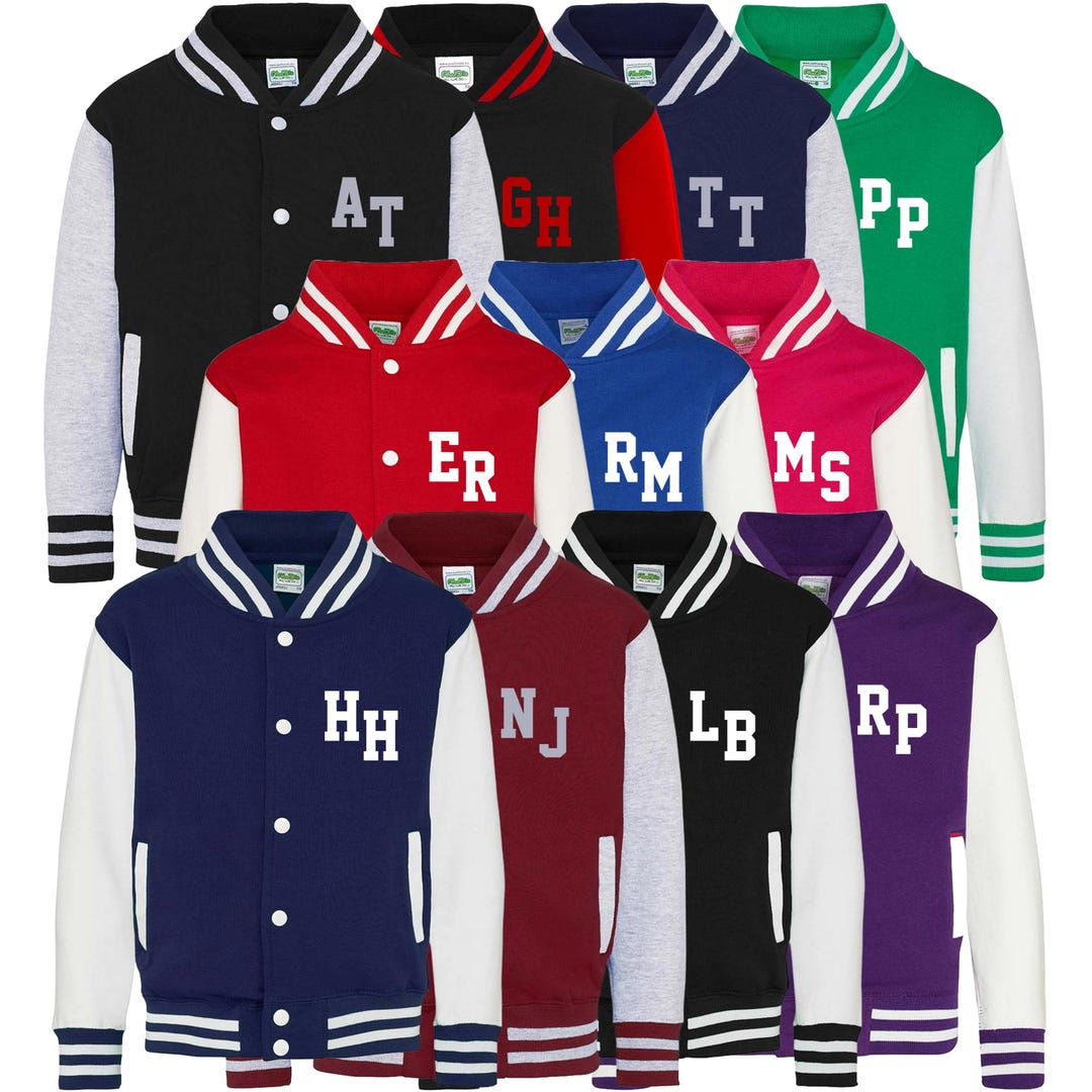 Personalised Initials Kids Varsity Jacket Childrens Custom Name ...