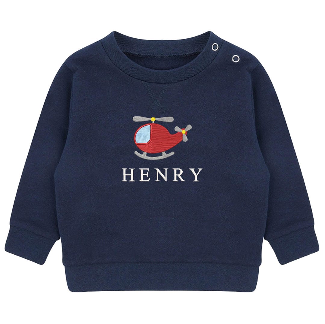 Embroidered Helicopter Personalised Name Boys Sustainable Sweatshirt ...