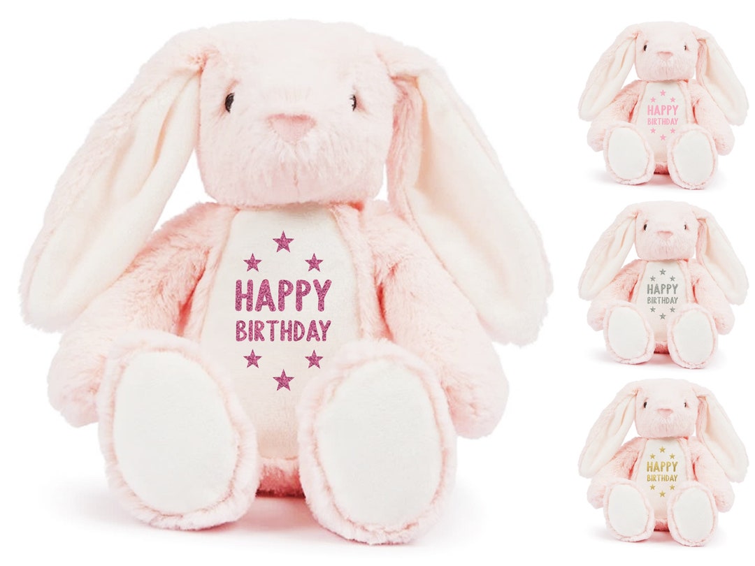Happy Birthday Pink Bunny Rabbit Plush Cuddly Toy - Etsy