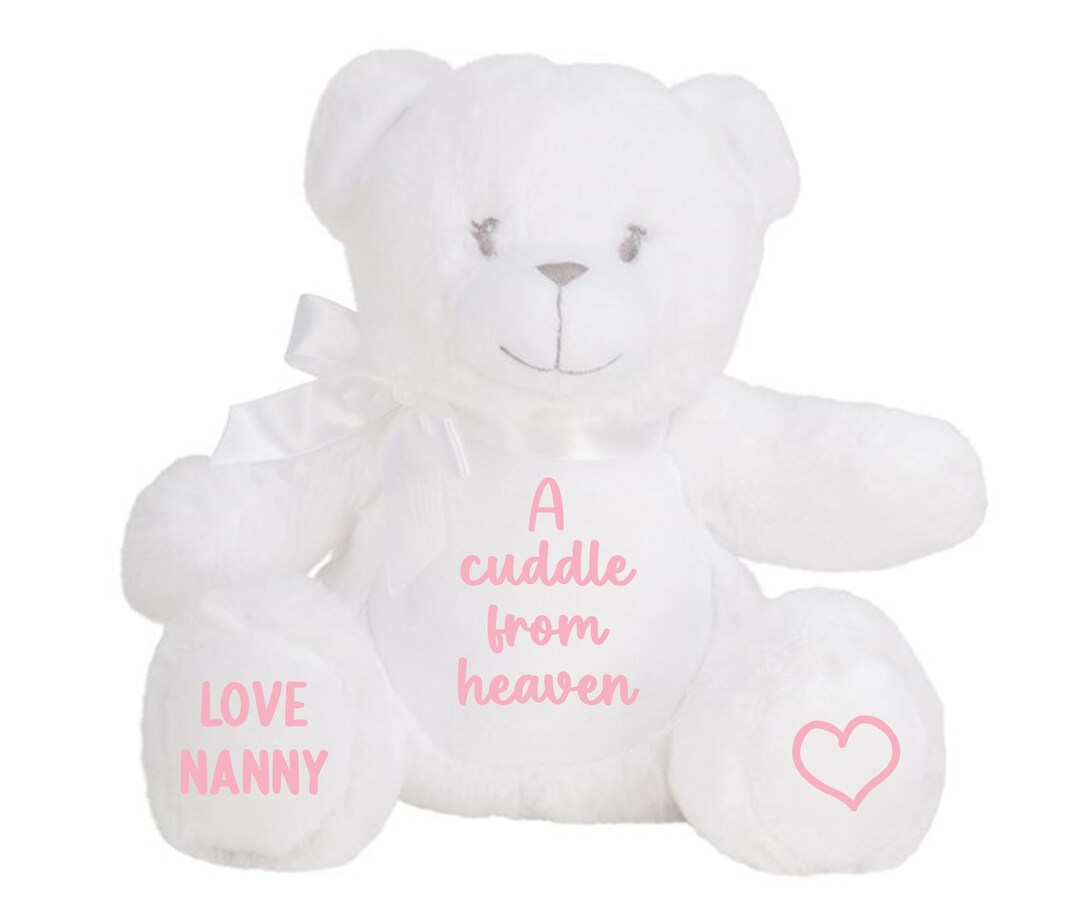 Personalised A Cuddle From Heaven Keepsake Memory Gift White Teddy Bear ...