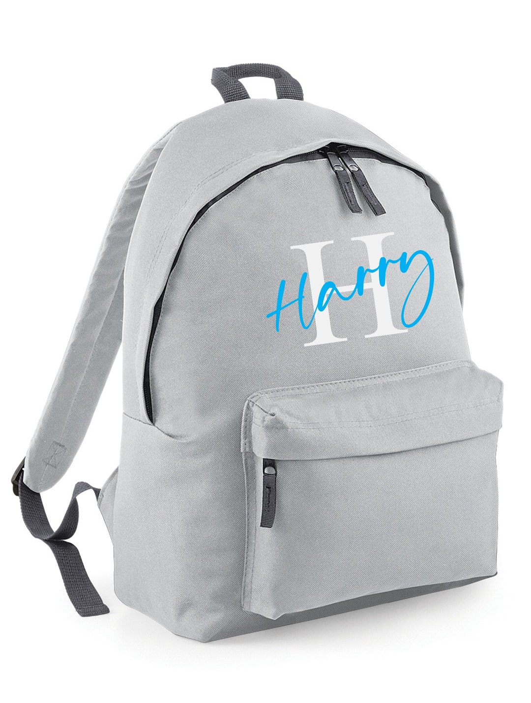 Personalised Letter Name Backpack grey/blue - Etsy