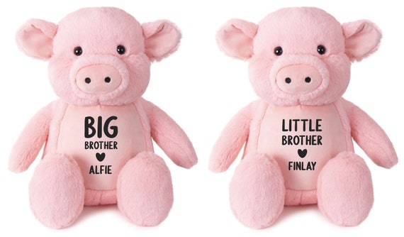 Personalised Name Big Little Brother Large Plush Pink Pig Teddy Cuddly Toys