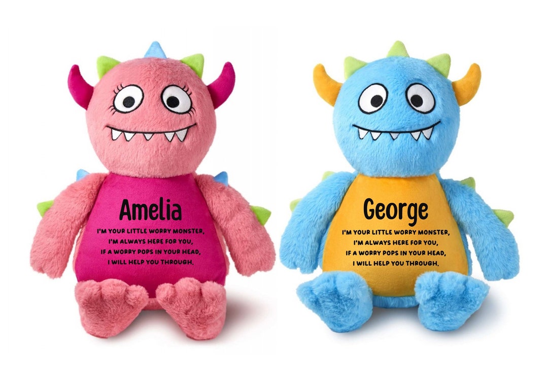 Kids Personalised Name Worry Monster - Large Plush Anxiety Sleep Teddy ...