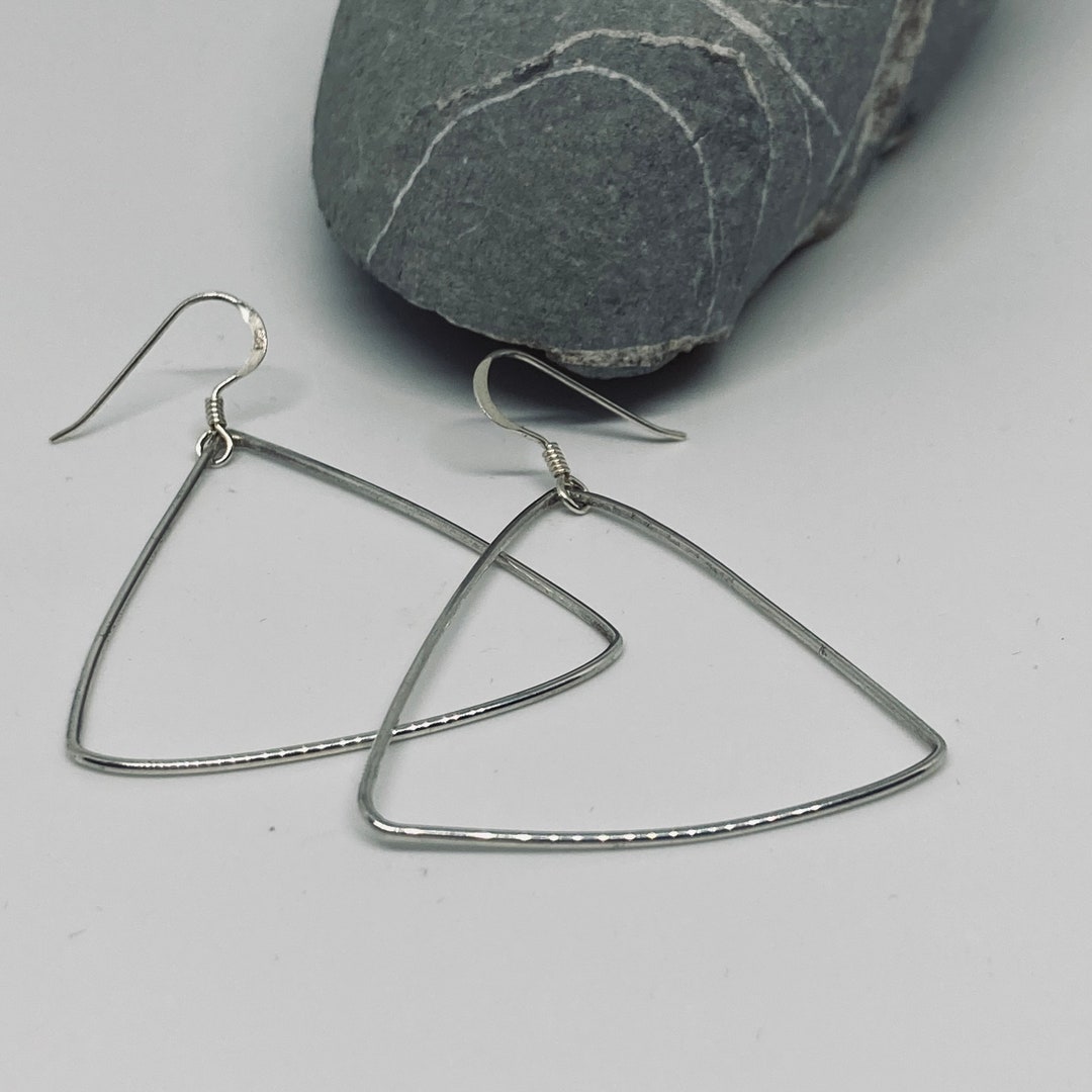 Sterling Silver Large Triangle Drop Earrings. Textured Silver. Simple ...