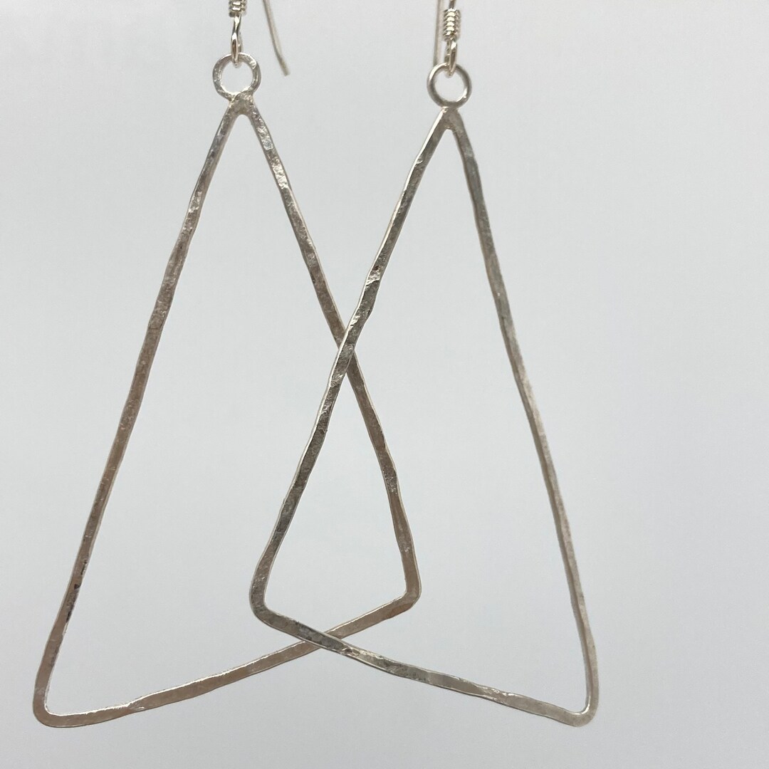 Acute Triangle Drop Earrings. Hammered Texture. Sterling Silver ...