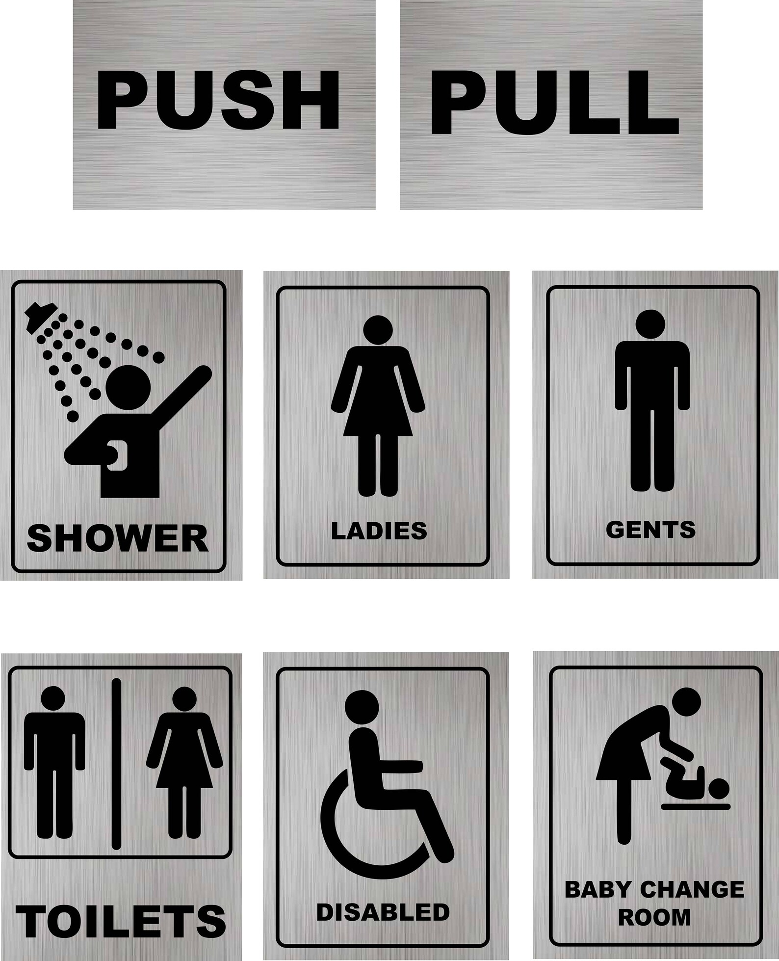 Toilet Door Wall Sign Aluminium Adhesive A5 Size - 20cm X 15cm Brushed ...