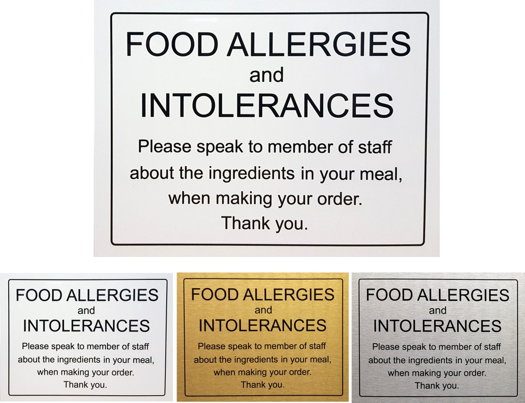 Food Allergy Sign Food Intolerance Safety Notice Sign Aluminium Self ...