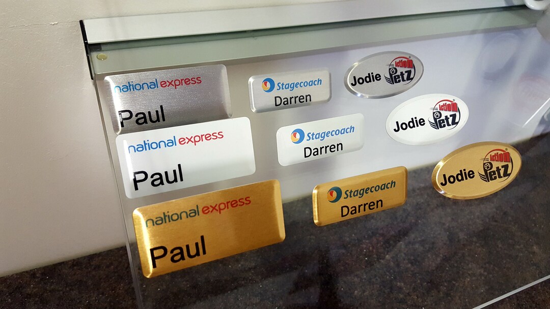 Personalised Name Badge Full Colour Print Logo Name / With Pin or Magnet Aluminium Gloss - Etsy UK