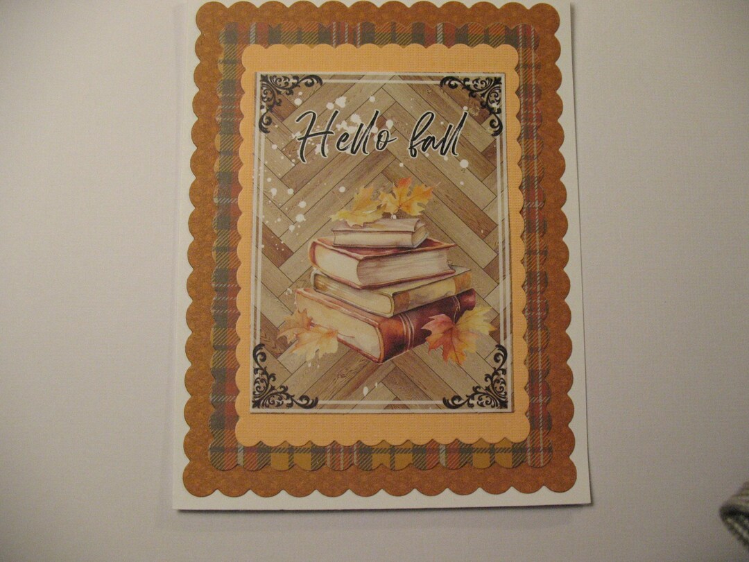 Stack of Books With Leaves That Says Hello Fall - Etsy