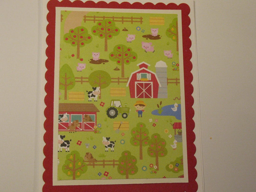 Fun on the Farm Handmade Note Card, Cows, Pigs, Barn - Etsy