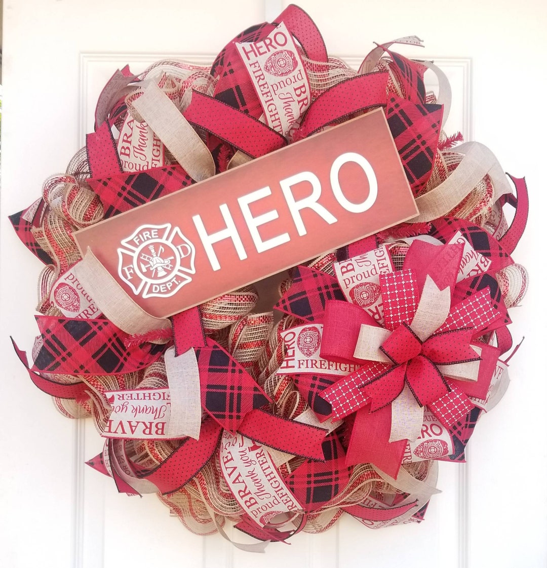Firefighter Wreath, Fire Department Decor, Fire Station Hero Wreath ...