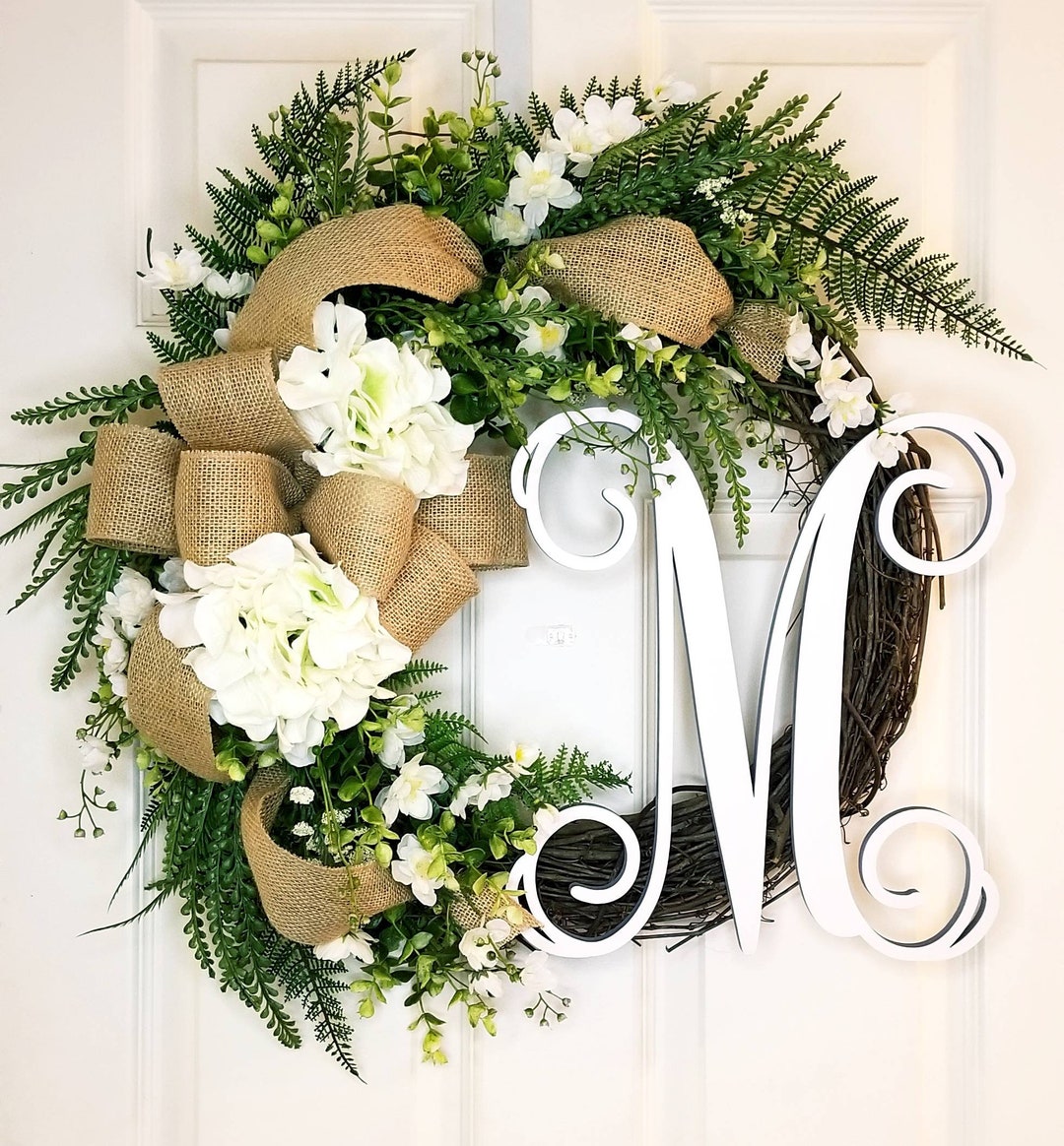 Floral Wreath, Personalized Wreath, Greenery Wreath, Grapevine Wreath ...