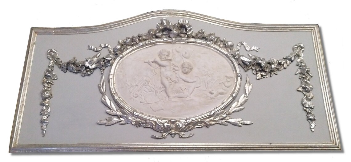 French Decor French Vintage Silver Foil Door Angel Panel Pediment Wall ...
