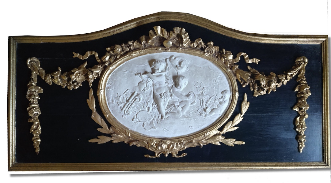 French Decor French Vintage Black Y Gold. Door Angel Panel Pediment ...