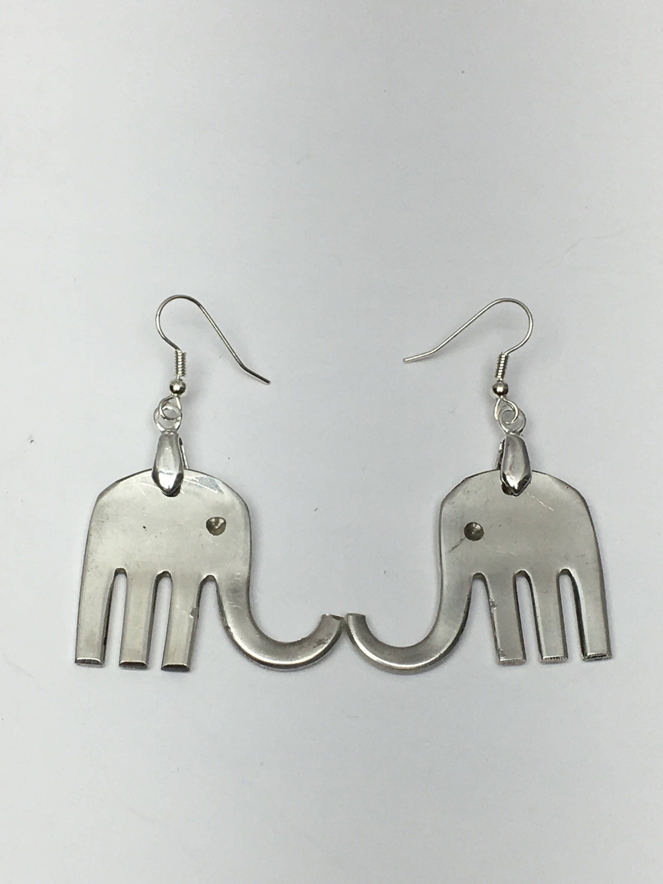 Spoon/ Fork Elephant Earrings Antique Vintage Silverplate Silverware ...