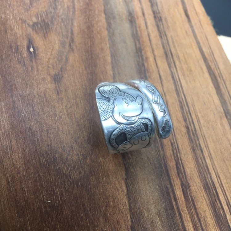 Sizable Mickey Mouse Spoon Ring Spoonring Vintage Antique Silverplate ...